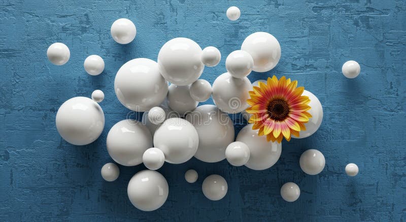 White Spheres and Flower Pattern on Blue Abstract Symbolizing Purity ...