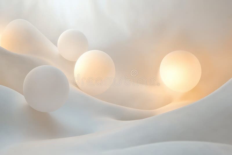 Soft Glowing Spheres Resting on a Smooth White Surface in Dim Light ...