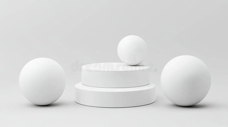 White Spheres on Platform, Minimalist Studio Backdrop, Product Display Stock Illustration ...