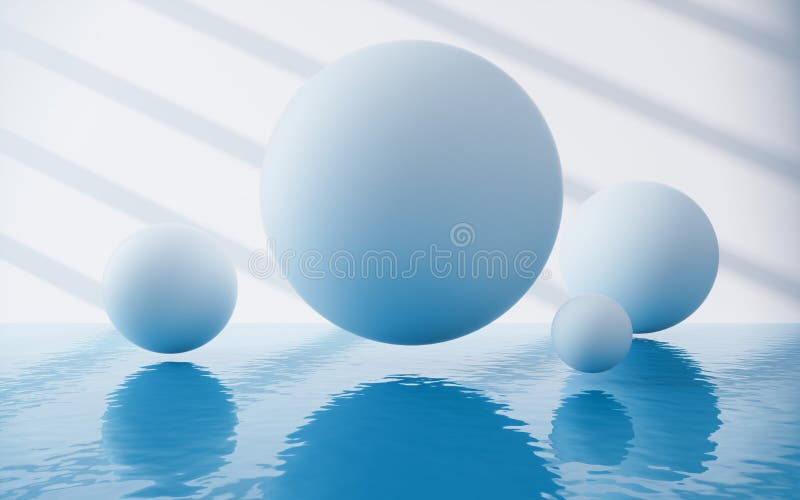White Spheres with Water Surface, 3d Rendering Stock Illustration ...