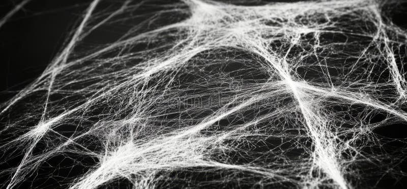 White Spider Webs, Thin and Elongated, are Suspended from the Left and ...