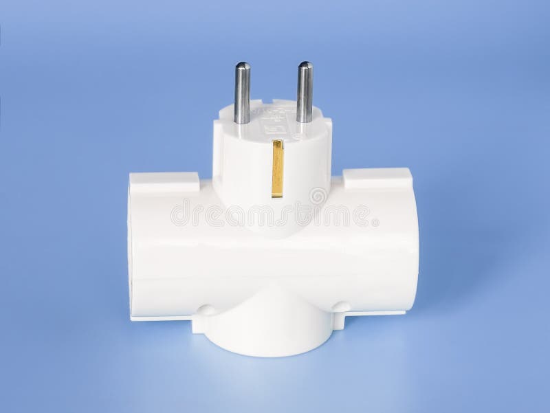 White Splitter for 220 Volt Electricity Grid on a Blue Background ...