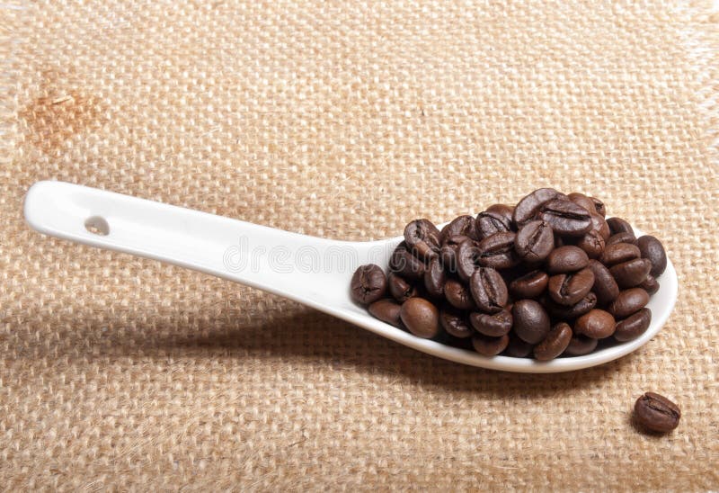 White Spoon of Coffee Beans Stock Image - Image of cappuccino, grained ...
