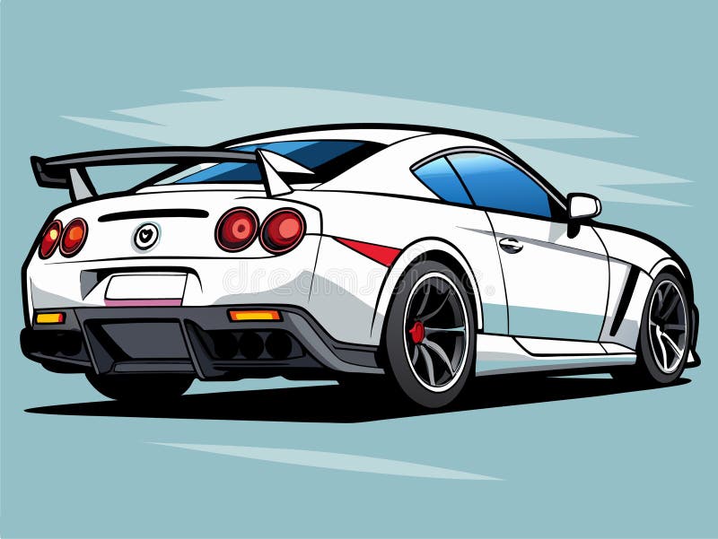 White Sports Car Vector Illustration Back View Art Stock Vector ...