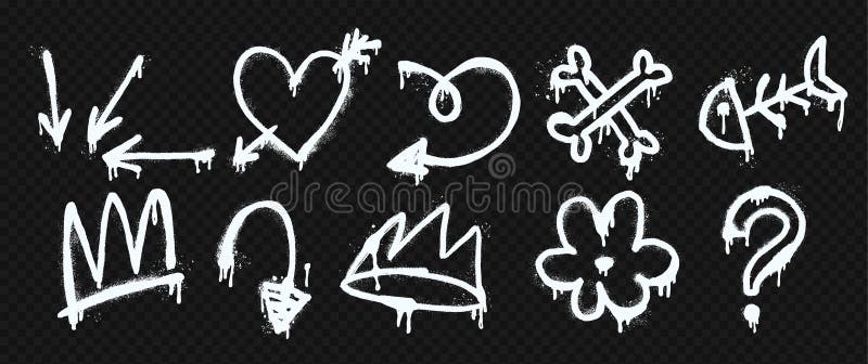 White Spray Art Set Vector with Arrows, Heart, Flower, Question Mark ...