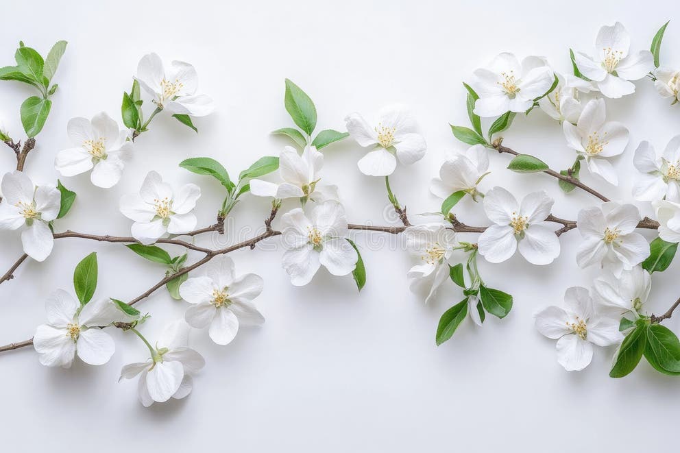 White Spring Flowers Frame on Light Blue Background with Copy Space ...