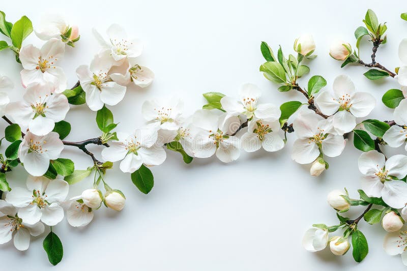 White Spring Flowers Frame on Light Blue Background with Copy Space ...