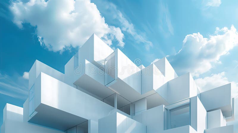 White Square Box Residential Building. 3d Rendering. Stock Illustration - Illustration of ...