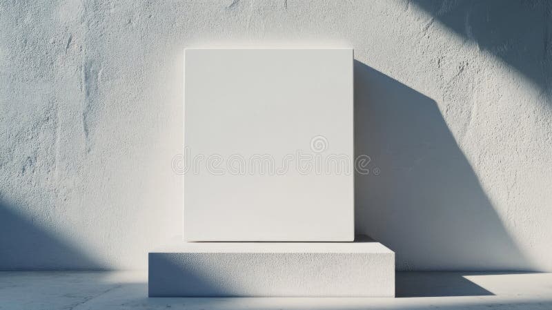 White Square Canvas Mockup on Textured Stone Platform Stock ...