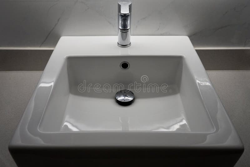 White, Square Countertop Washbasin with Chrome Faucet Front and Top ...