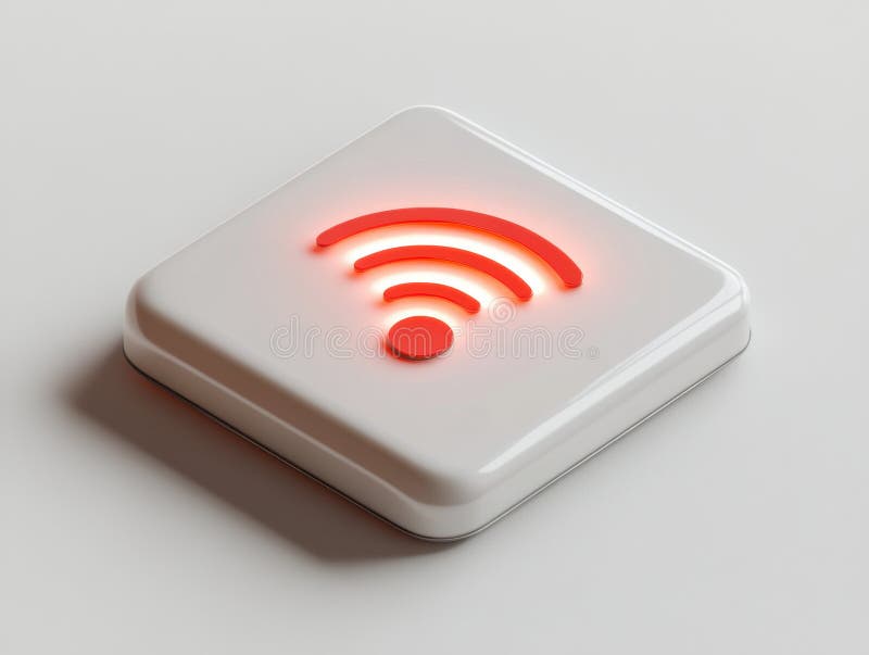 White Square Device with Glowing Red Wi Fi Symbol on Smooth Surface ...