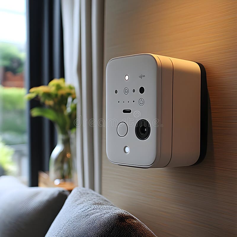 White Square Device on Wooden Wall - Illustration Stock Illustration ...