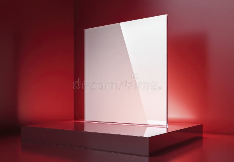 White Square Display on Dark Red Reflective Platform Stock Illustration ...