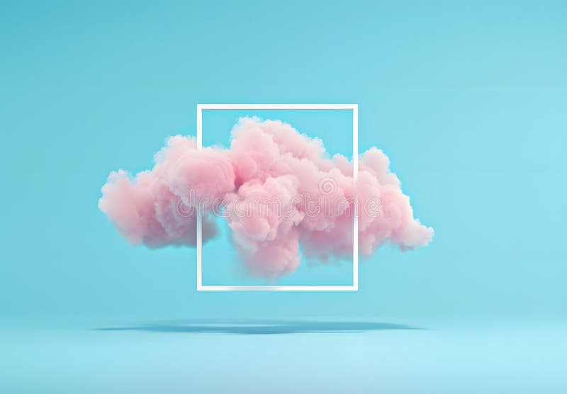 Floating White Frame with Pink Cloud 3D Stock Illustration ...