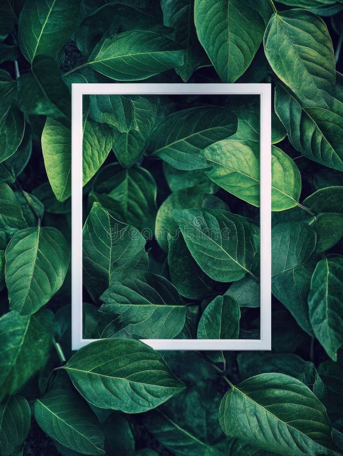 White Square Frame with Green Leaves Stock Photo - Image of scenery ...