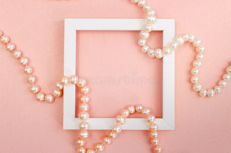 White Square Frame with Pearl Beads on a Pink Pearl Design Board Stock ...