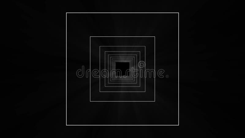 White Square Frame Tunnel Pulsating on Black Background with Rays ...
