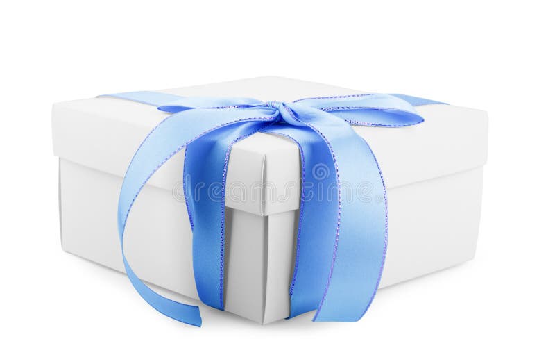 White Square Gift Box with Ribbon and Bow Isolated on Background Stock ...