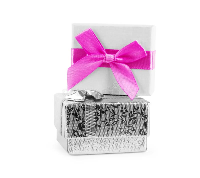 White Square Gift Box with Ribbon and Bow Isolated on Background Stock ...