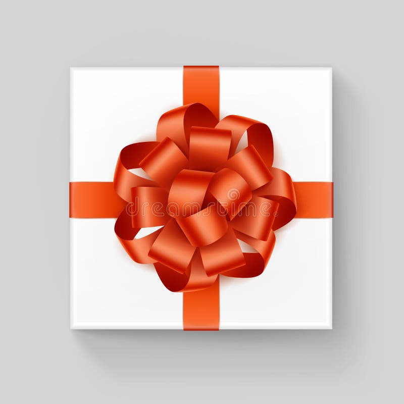 White Square Gift Box with Shiny Orange Ribbon Bow Stock Vector ...