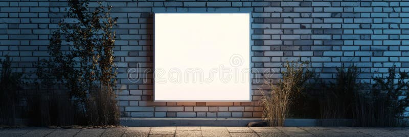 White Square Light Box Mounted on a Brick Wall Near a Sidewalk, Glowing ...