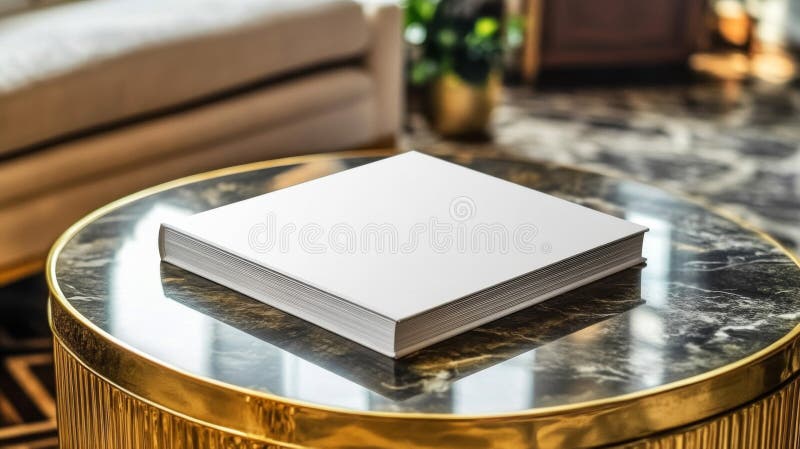 White Square Object on Gold Table with Marble Floor Stock Illustration ...