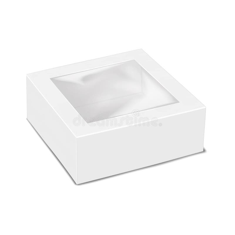 White Square Paper Gift Box with Clear Plastic Window Lid. 3d Mockup ...