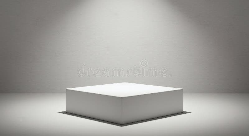 White Square Pedestal Display Platform with Spotlight on Textured Wall ...