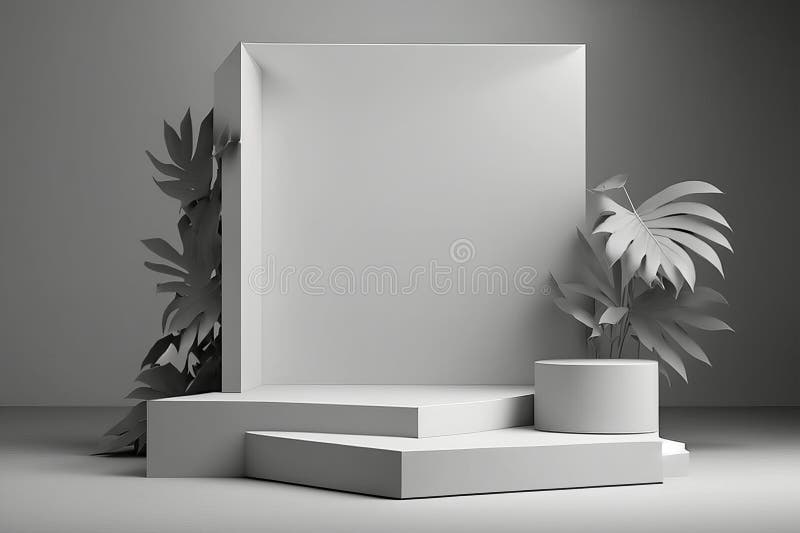 A White Square Podium Near the Wall with Soft Lighting. Stock ...