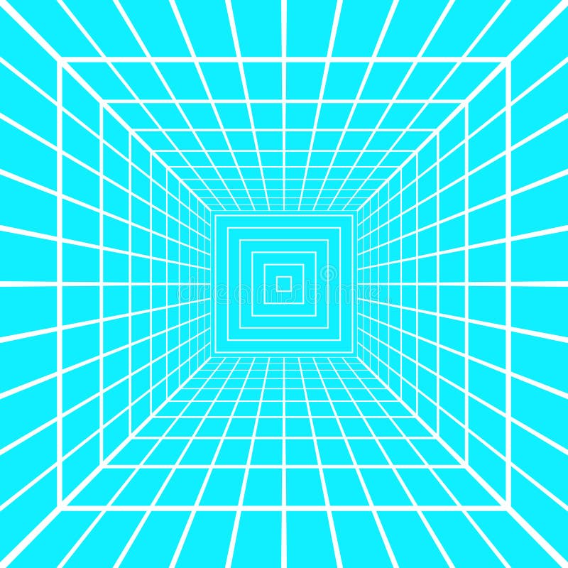 Square Room White Wireframe in Perspective on Black Background. Hallway ...