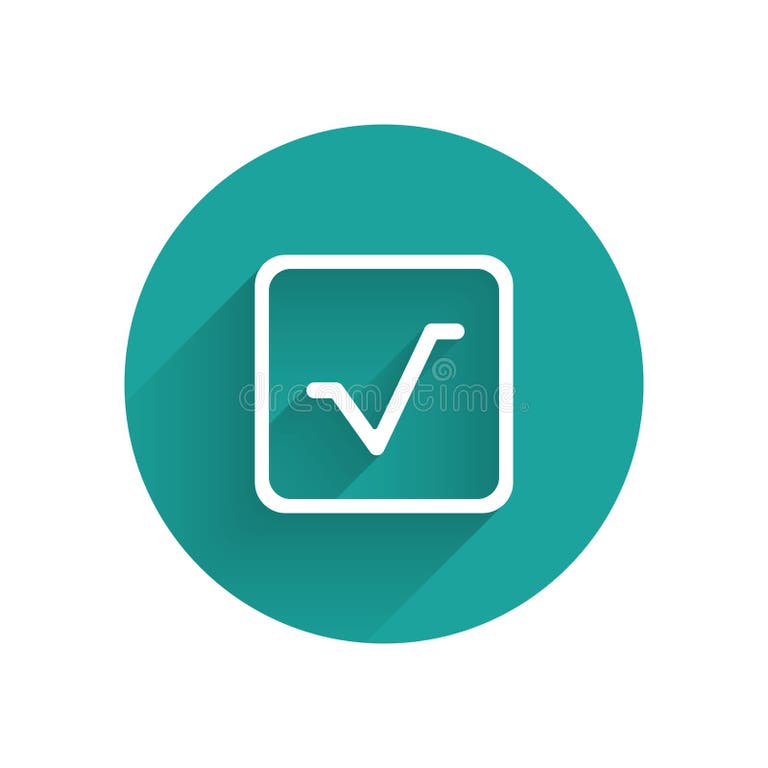 White Square Root Icon Isolated with Long Shadow. Green Circle Button ...