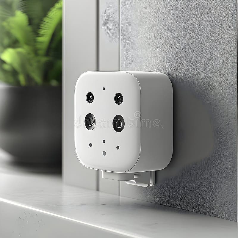 White Square Security Camera Mounted on a Wall - 3D Illustration Stock ...