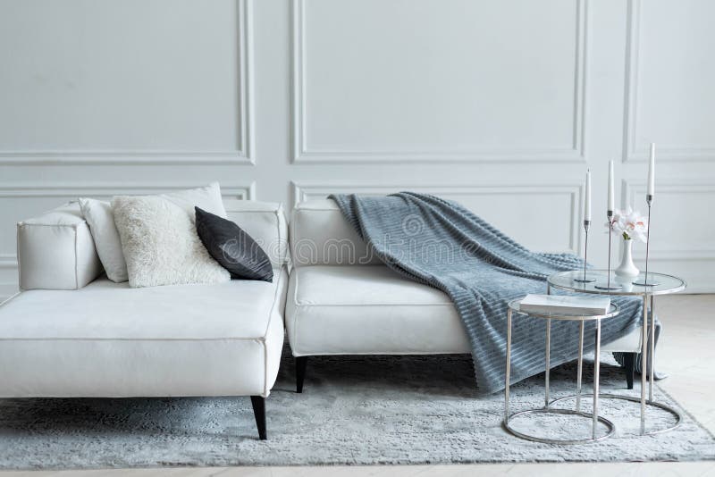 A White Square-shaped Sofa with a Sofa Stock Photo - Image of flowers ...