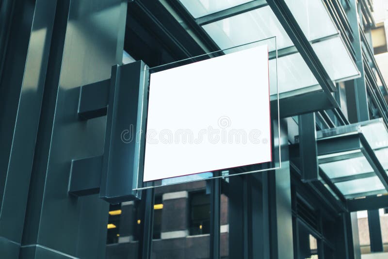 White Square Signboard on the Wall of a Modern Business Center, Mock Up ...