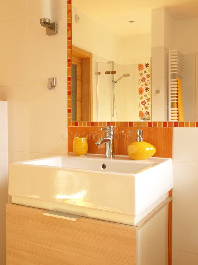 White Square Sink in a Modern Bathroom Stock Photo - Image of mosaic ...