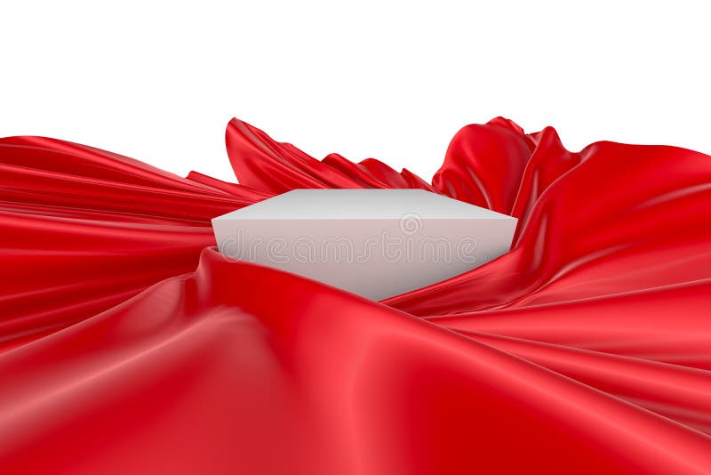 White Square Surface Surrounded by Red Wavy Fabric, Silk or Satin. 3d ...