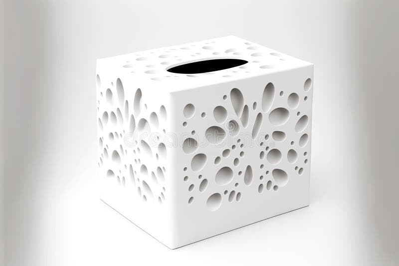 White Square Tissue Box with Pattern of Different Holes on White ...