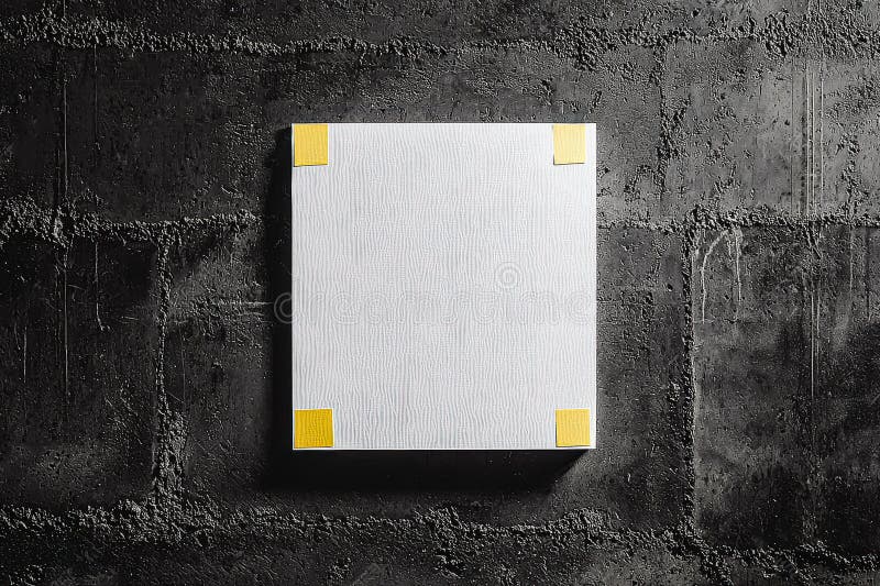 White Square with Yellow Corners is on a Black Wall Stock Image - Image ...
