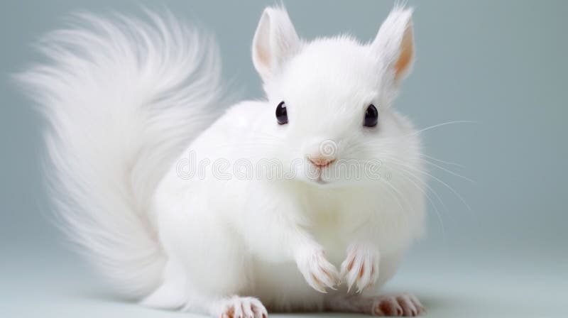 White Squirrel in Full - Body Pose on Blue Background Showing Ears and ...