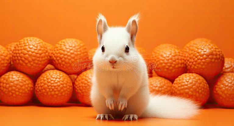 A White Squirrel Standing in Front of Orange Balls Stock Illustration ...