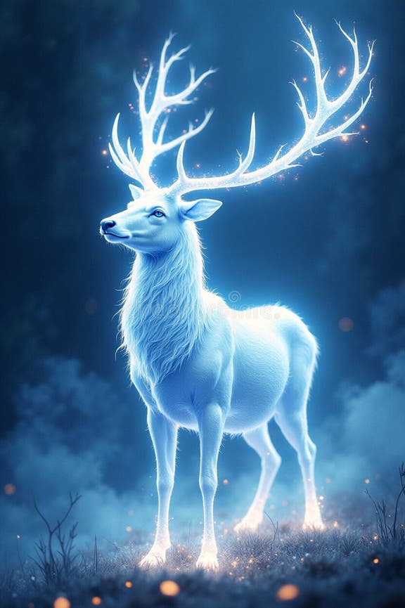 White Stag Glowing in the Forest AI GENERATED IMAGE Stock Illustration ...