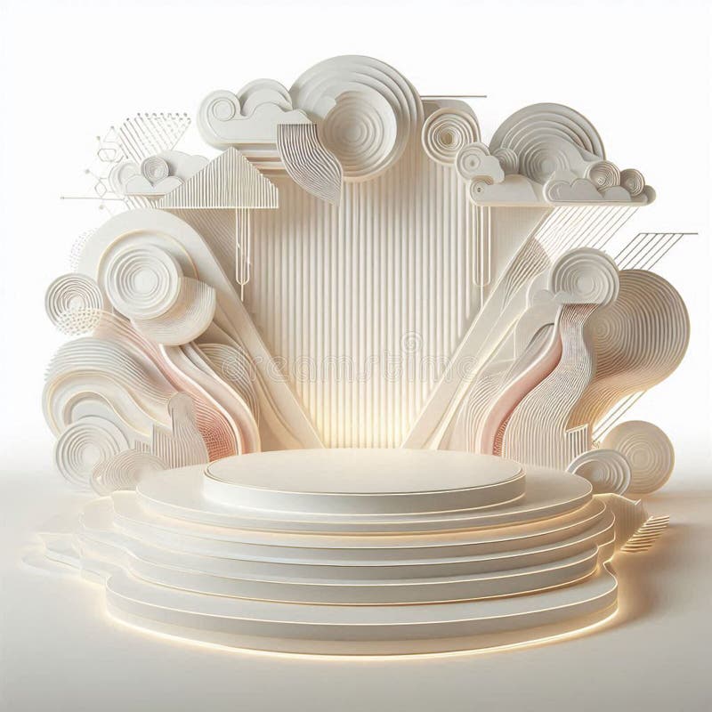 A White Stage with a Cloud Design and a Peacock Stock Illustration ...