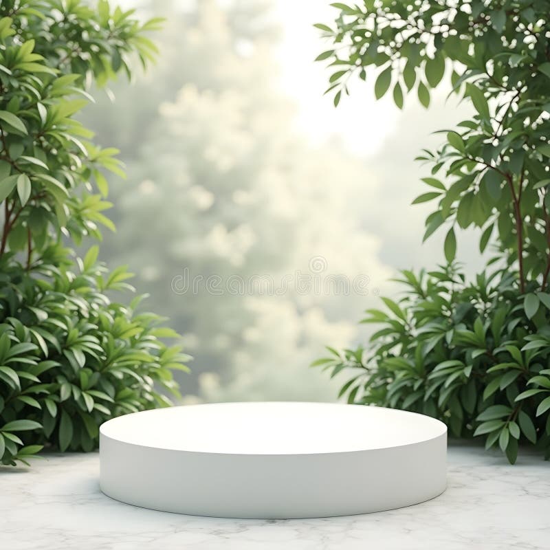 A White Stage Empty Podium Surrounded by Lush Greenery Display Nature ...