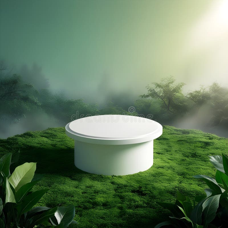 A White Stage Empty Podium Surrounded by Lush Greenery Display Nature ...