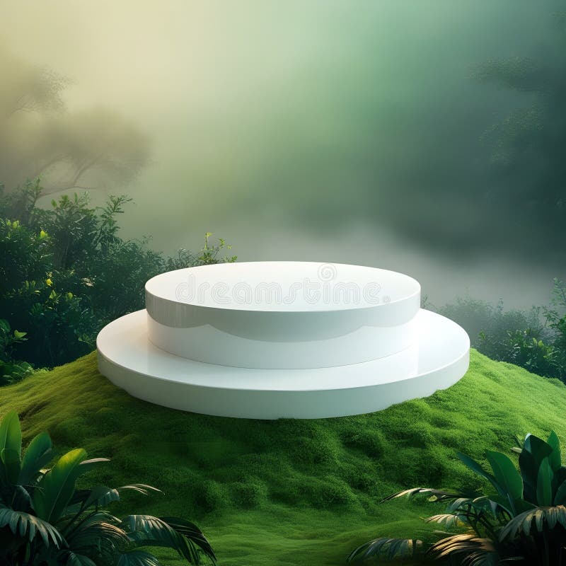 A White Stage Empty Podium Surrounded by Lush Greenery Display Nature ...