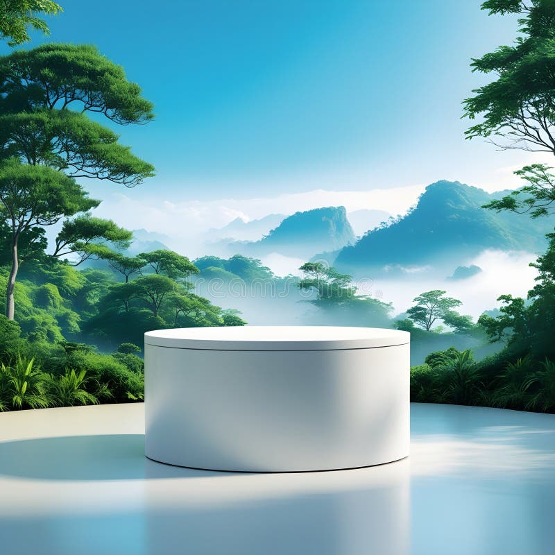 A White Stage Empty Podium Surrounded by Lush Greenery Display Nature ...