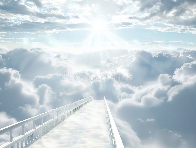 White Stairway To Heaven with Clouds and Sun. 3d Render Stock ...