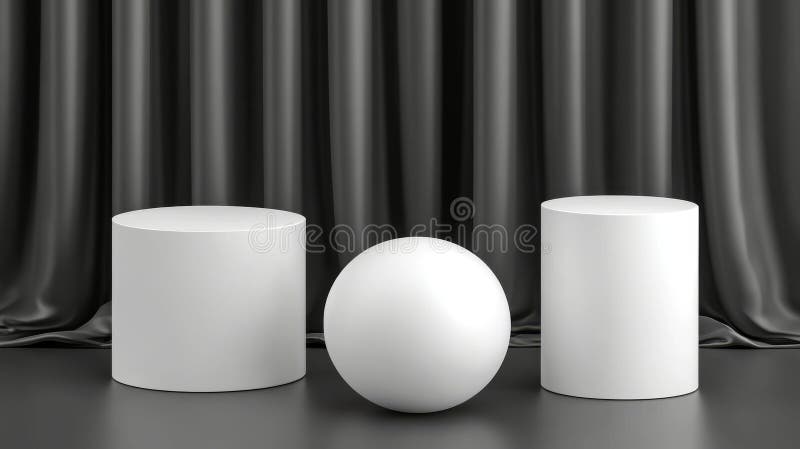 A White Stand, Round Objects, Dark Drapes, and a Product Showcase Stock ...