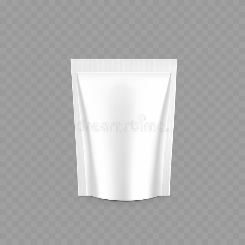 White Stand-Up Pouch Packaging Mockup for Food or Liquid Vector Stock ...