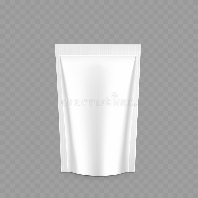White Stand-Up Pouch Packaging Mockup for Food or Liquid Vector Stock ...